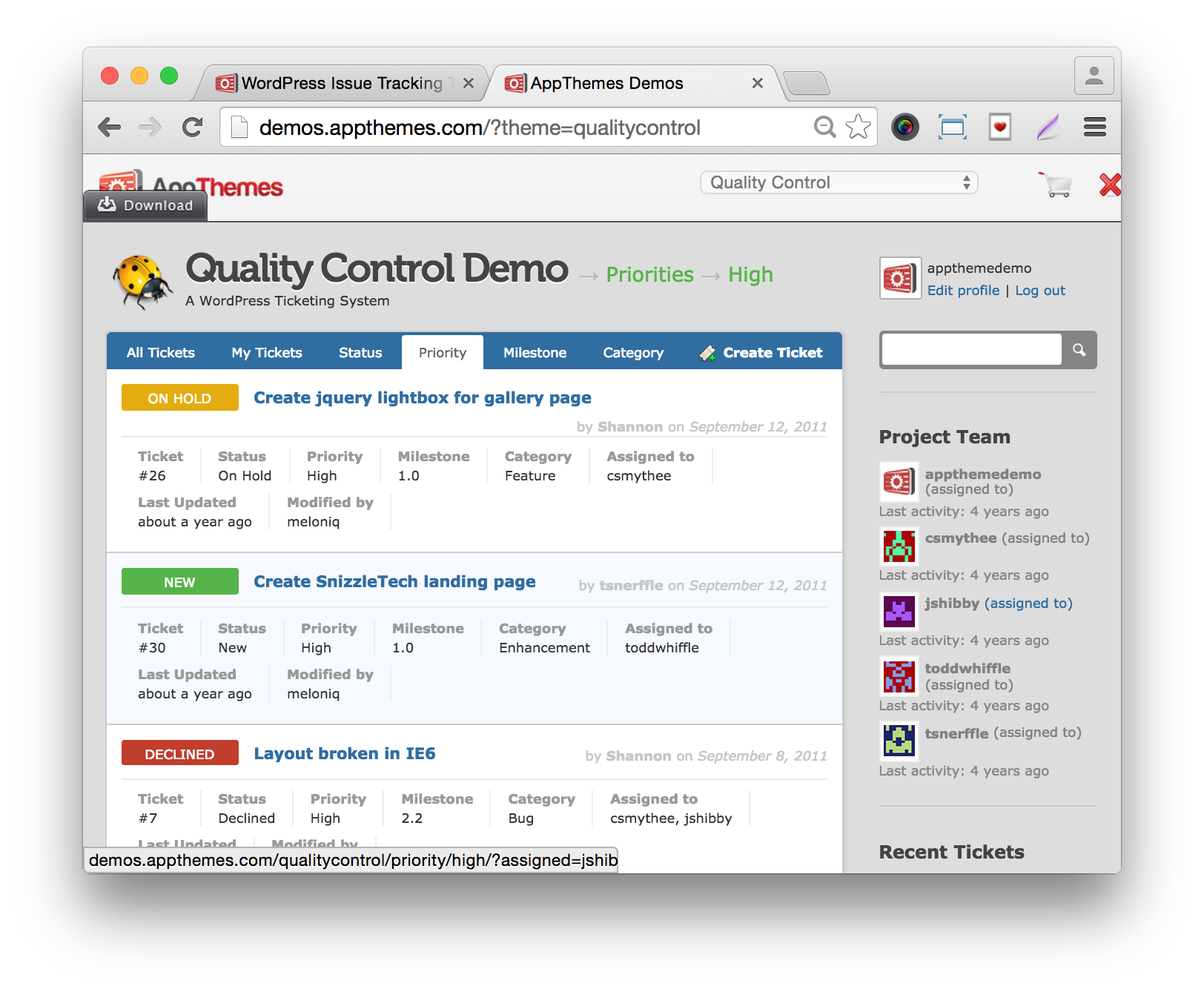WordPress Ticketing System – Download Quality Control by AppThemes for $25
